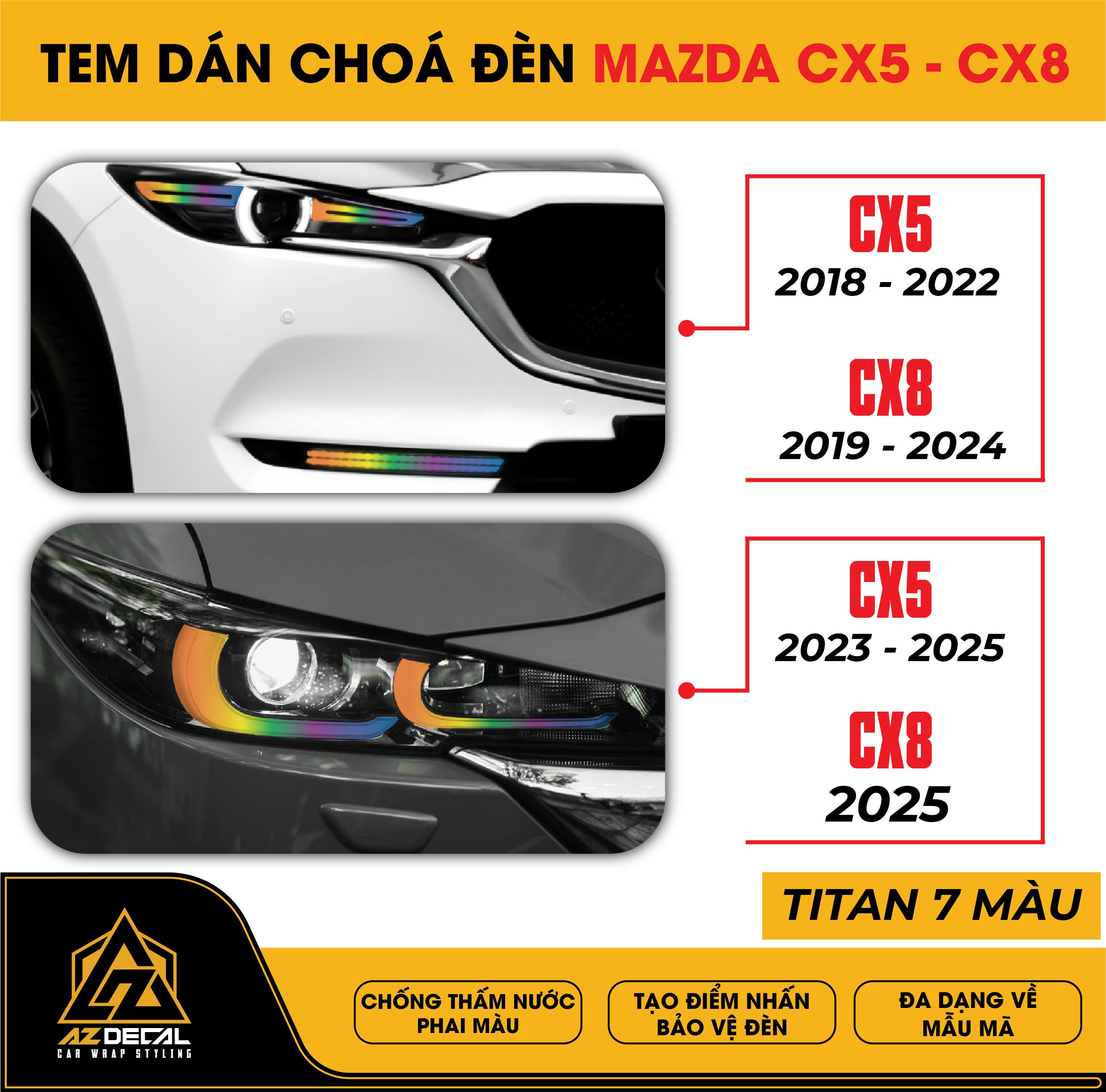 Tem Dán Chóa Đèn Mazda CX5 CX8 2018-2025 – Azdecal.vn