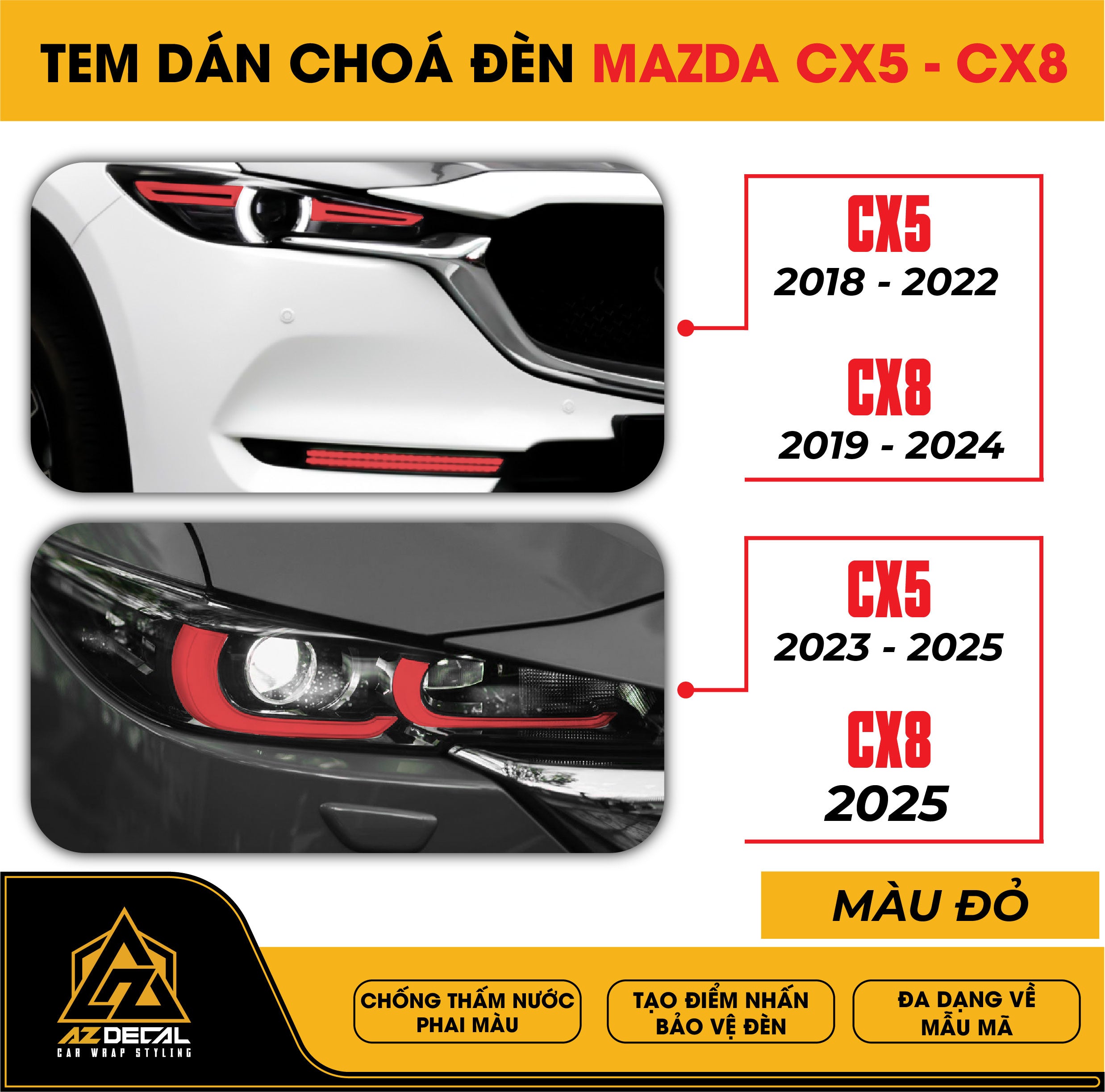 Tem Dán Chóa Đèn Mazda CX5 CX8 2018-2025 – Azdecal.vn